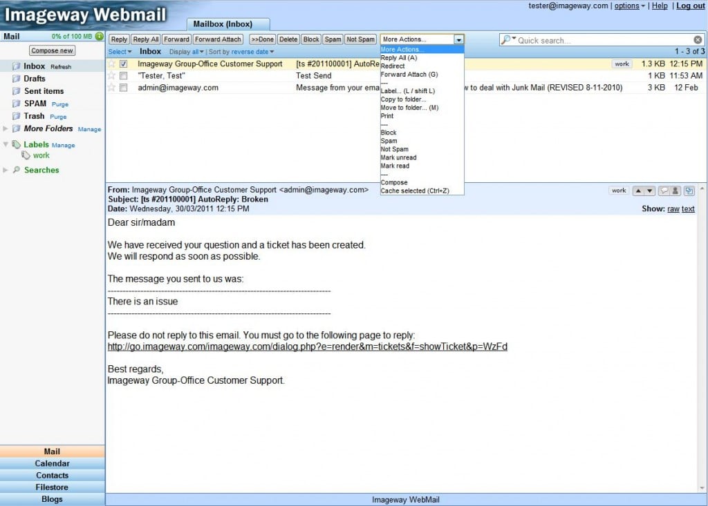 WebMail Interface: E-mail Section - Email Hosting | Website Hosting ...